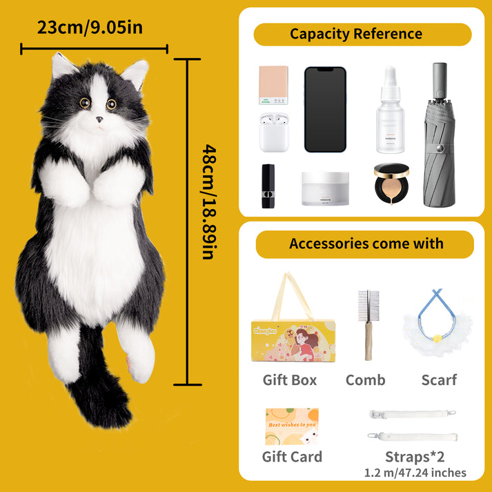 Chongker Stuffed Realistic Black Cat Shaped Backpack Women - Perfect F